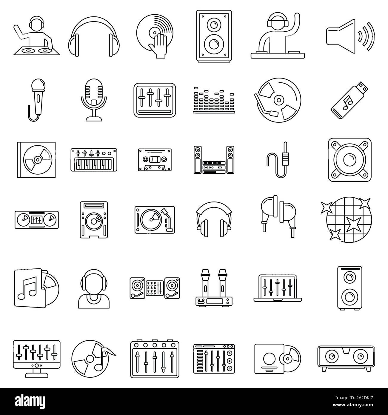Dj icons set. Outline set of dj vector icons for web design isolated on ...