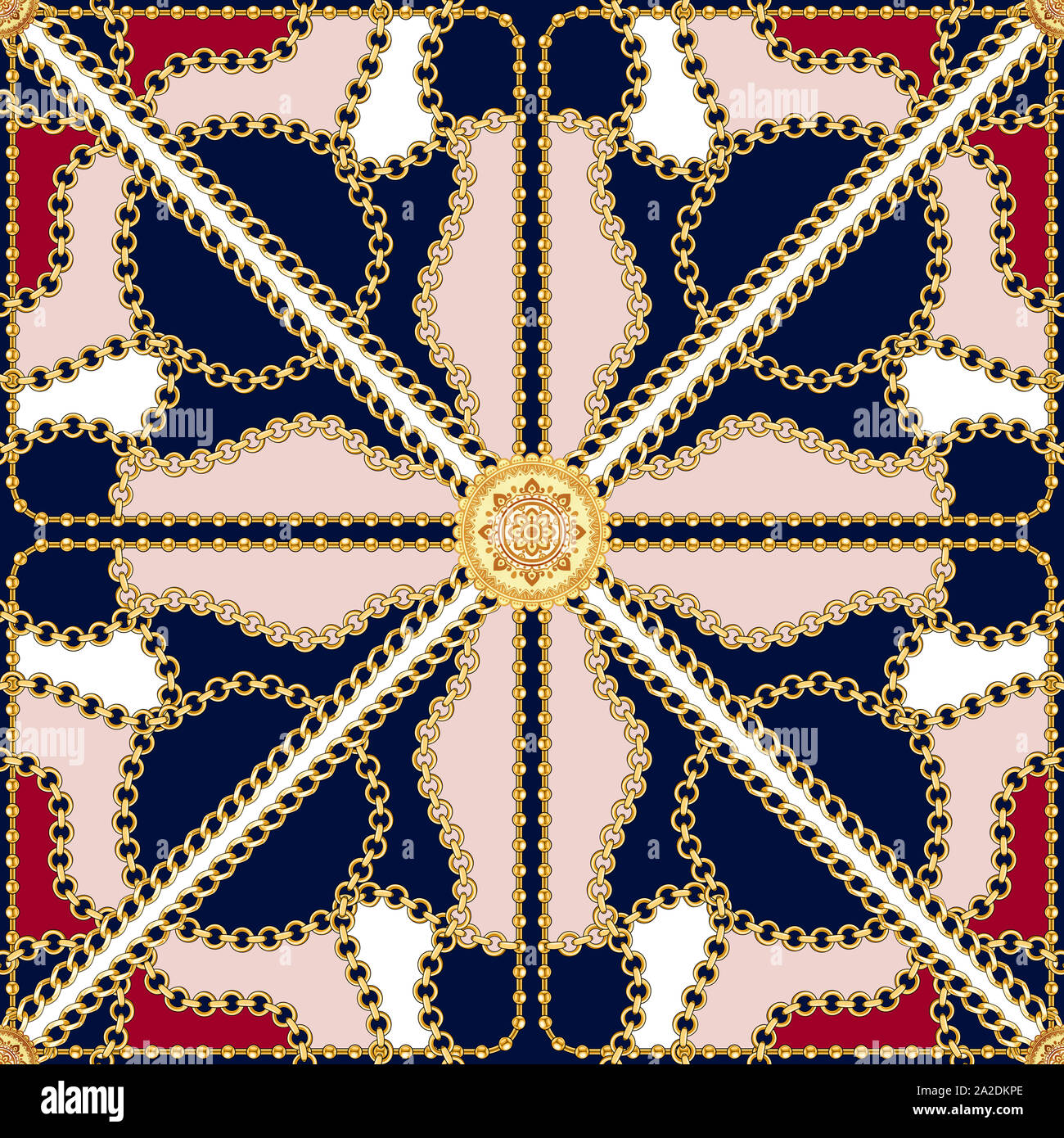Seamless golden chains, Silk scarf with golden chains and geometric ...