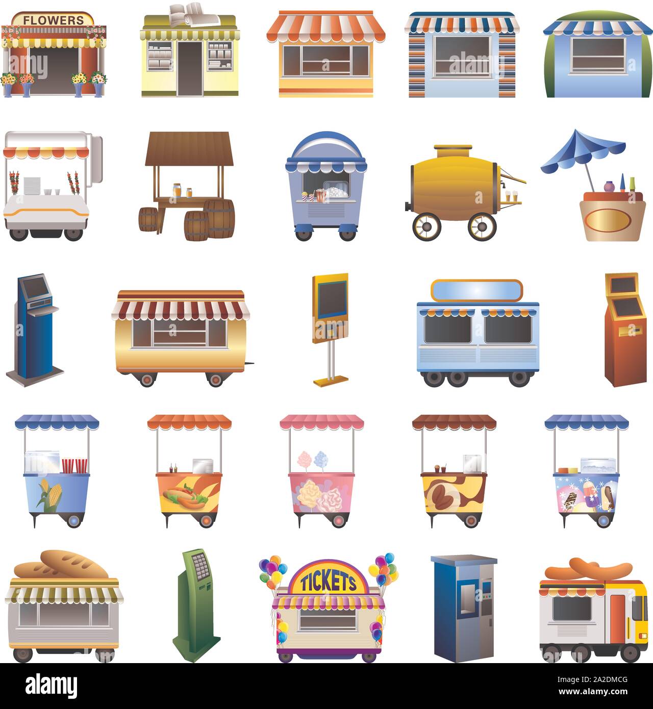 Kiosk icons set. Cartoon set of kiosk vector icons for web design Stock ...