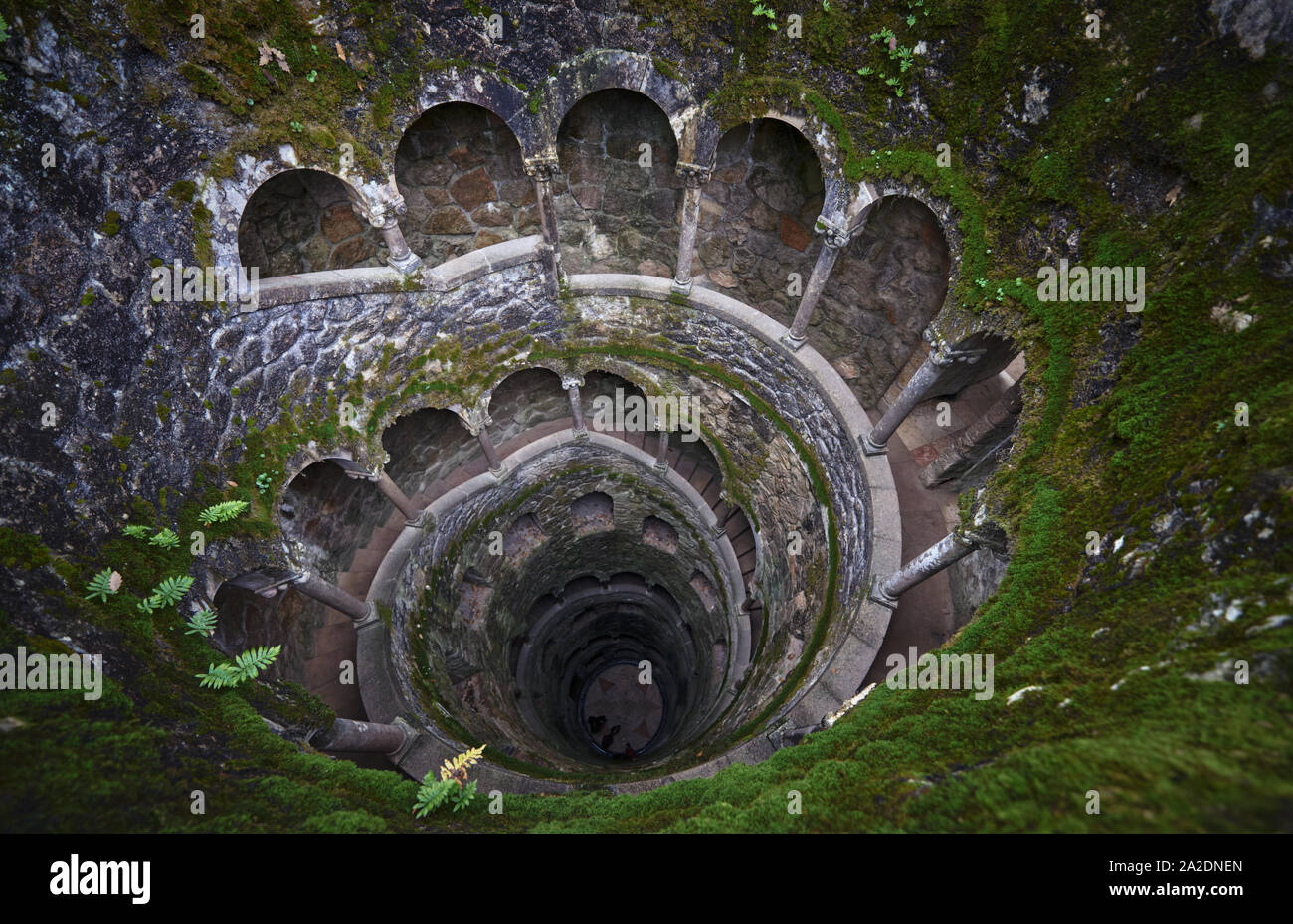 View of the Masonic initiation well in Quinta da Regaleira, Sintra ...