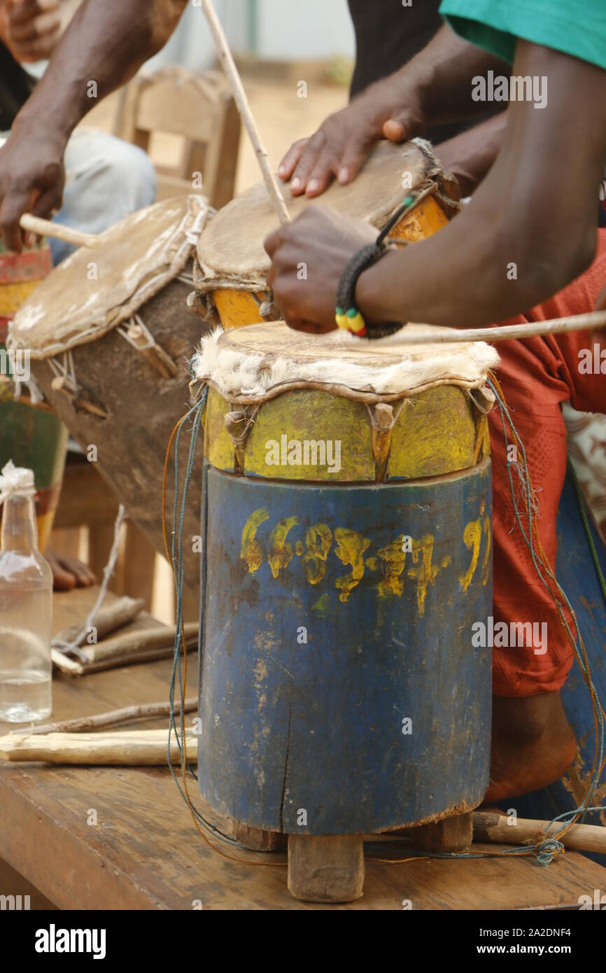 Playing traditional drums is very important during the Voodoo festival ...