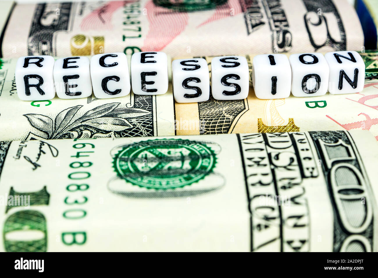 recession concept, american dollar banknote blocks in all denominations ...