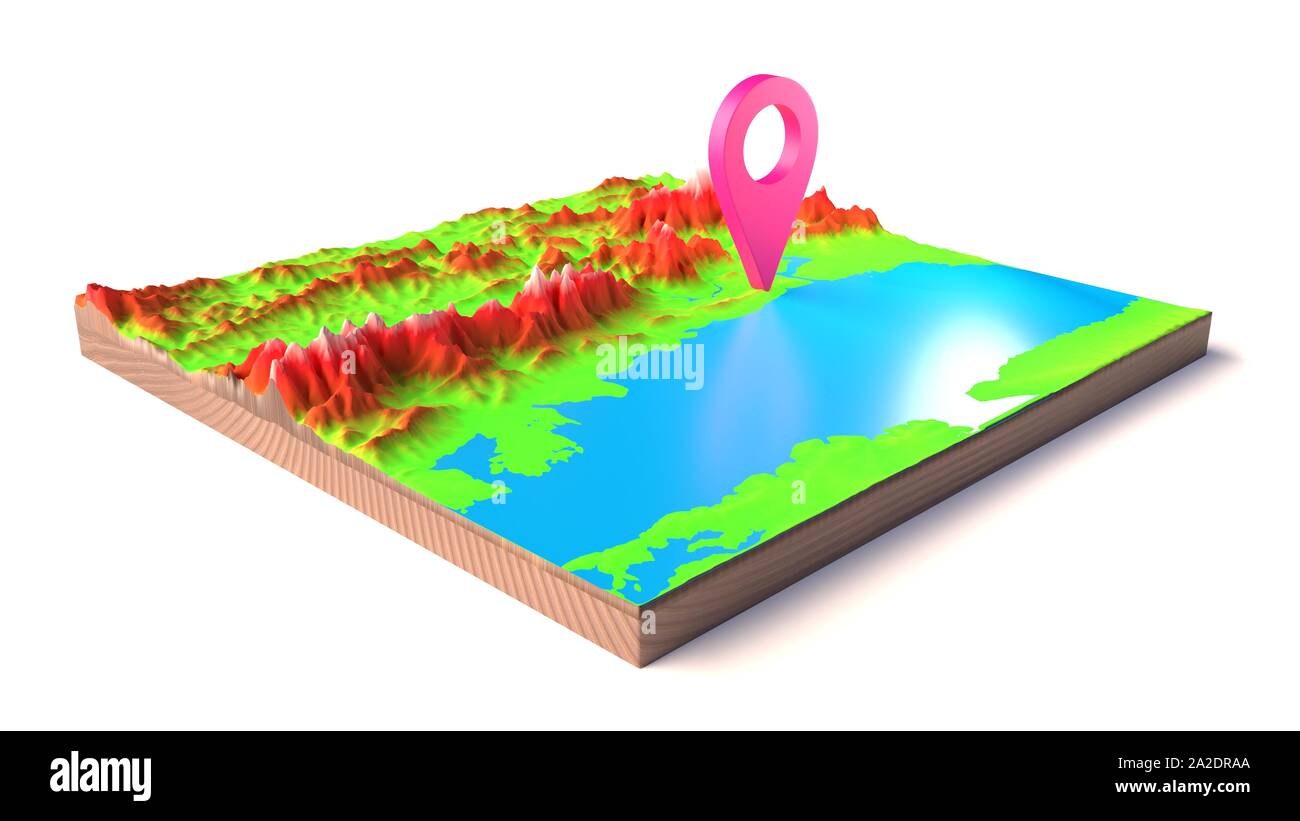 3D illustration of a pin on a 3D map Stock Photo - Alamy