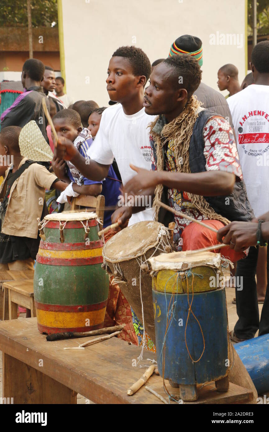 Playing traditional drums is very important during the Voodoo festival ...