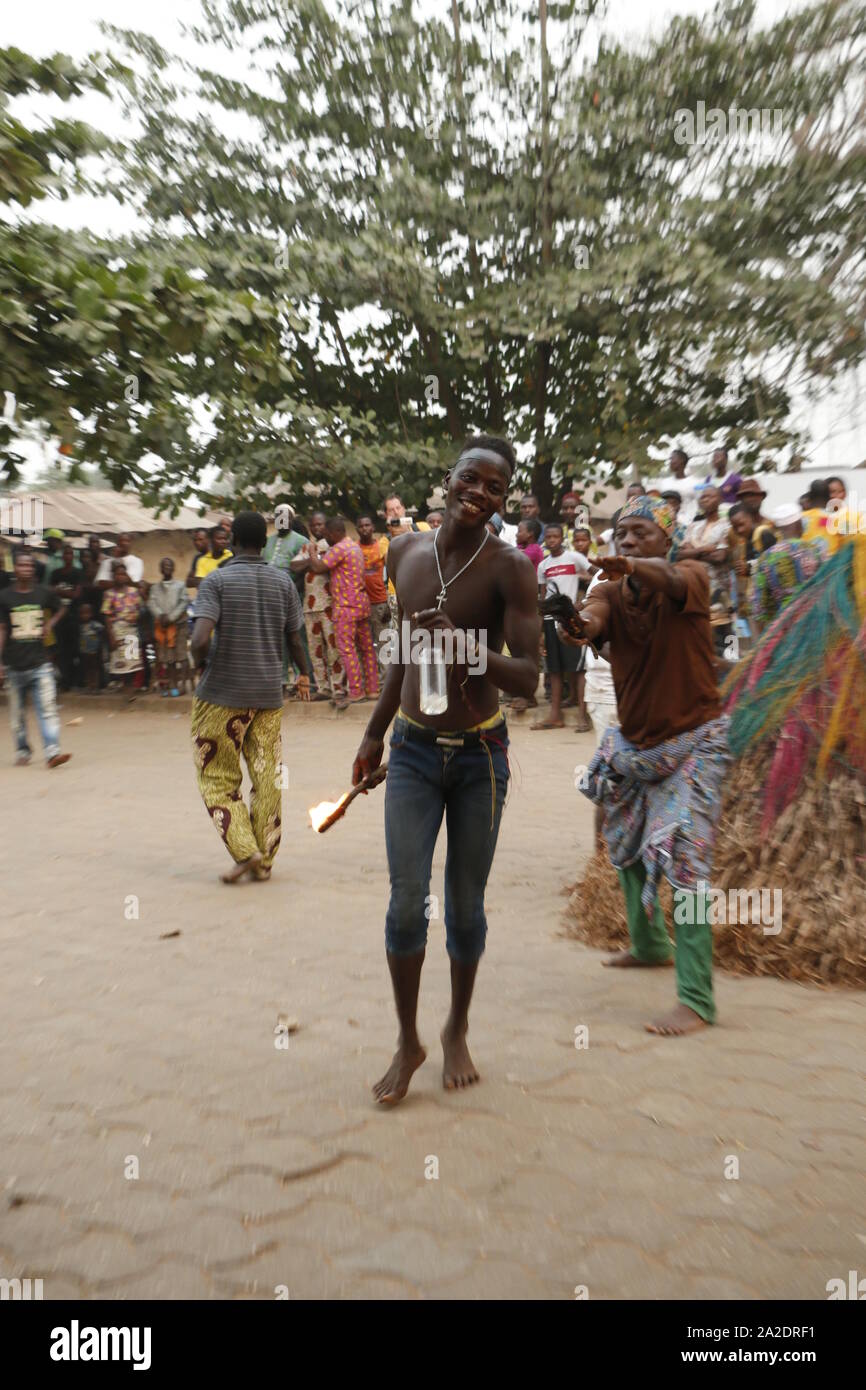 Fire eater shows his performance during the Voodoo festival Stock Photo ...