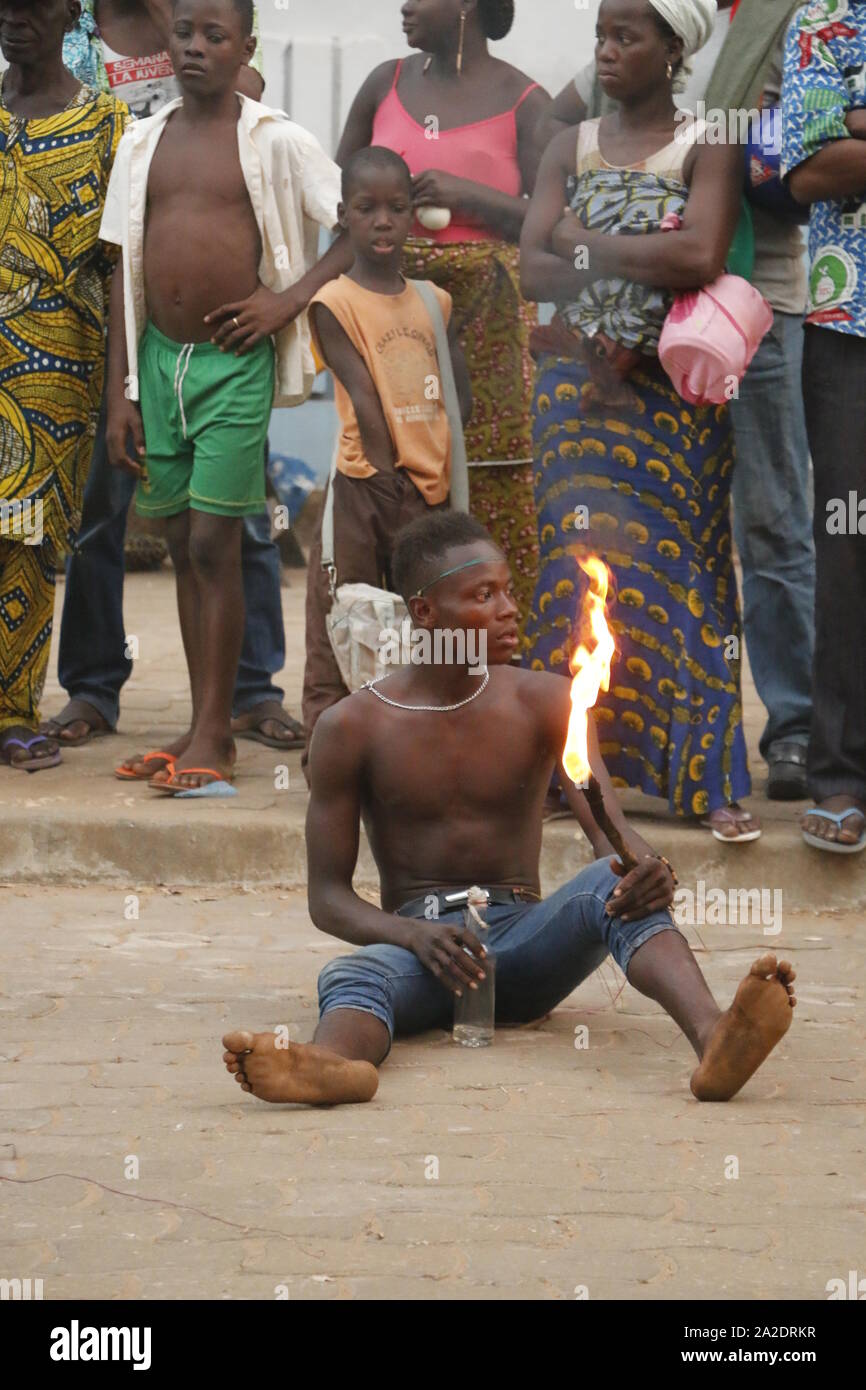 Fire eater shows his performance during the Voodoo festival Stock Photo ...