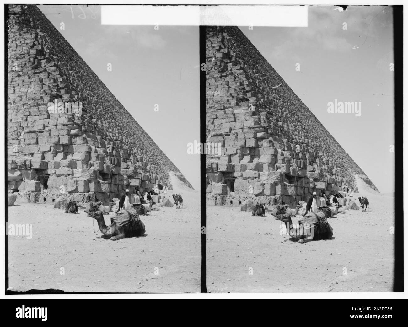Egyptian views; The pyramids of Gizeh. North side of the Great Pyramid ...