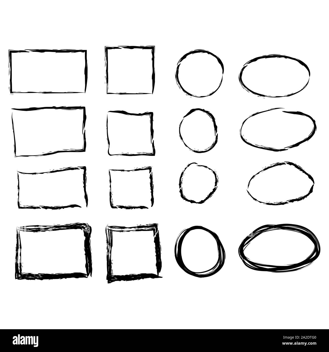 Black circle and square frames. Brush strokes. design elements set ...