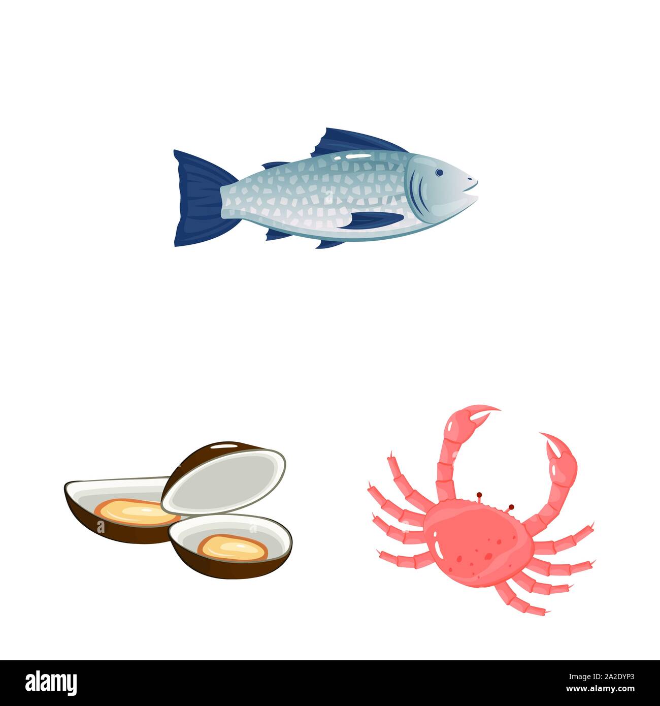 Vector illustration of food and sea symbol. Set of food and healthy ...