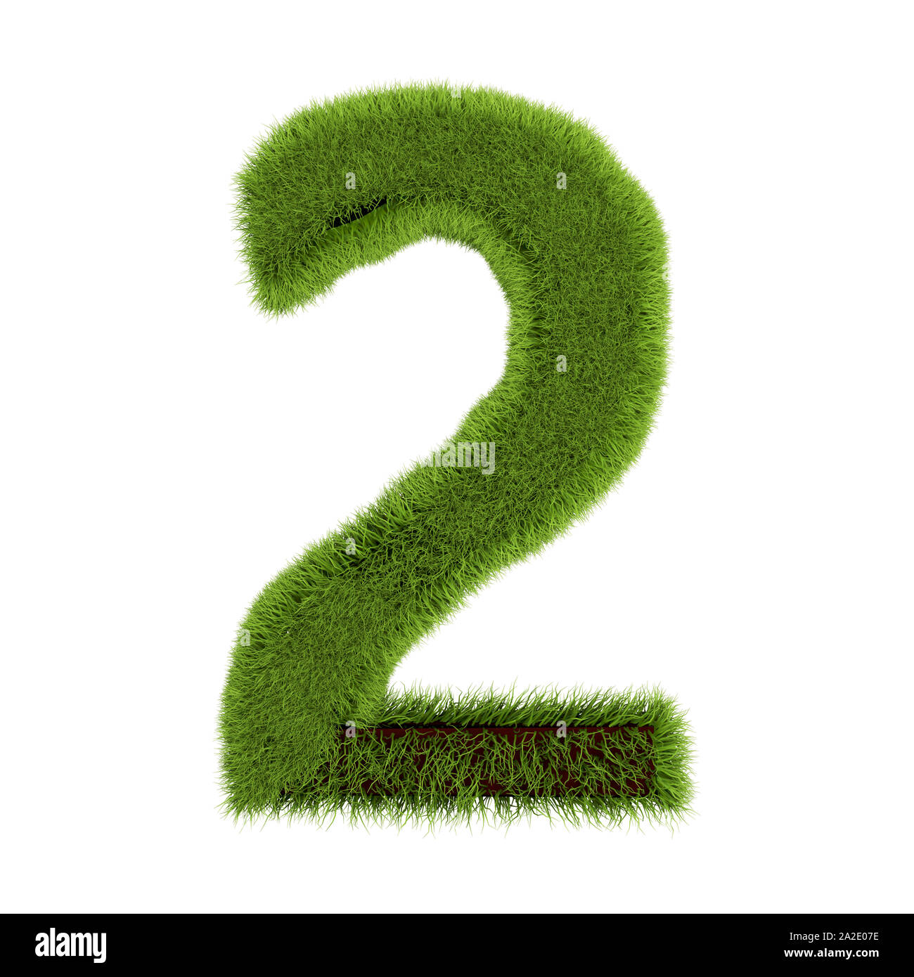 Number 2, made of grass isolated on white background. Symbol covered ...