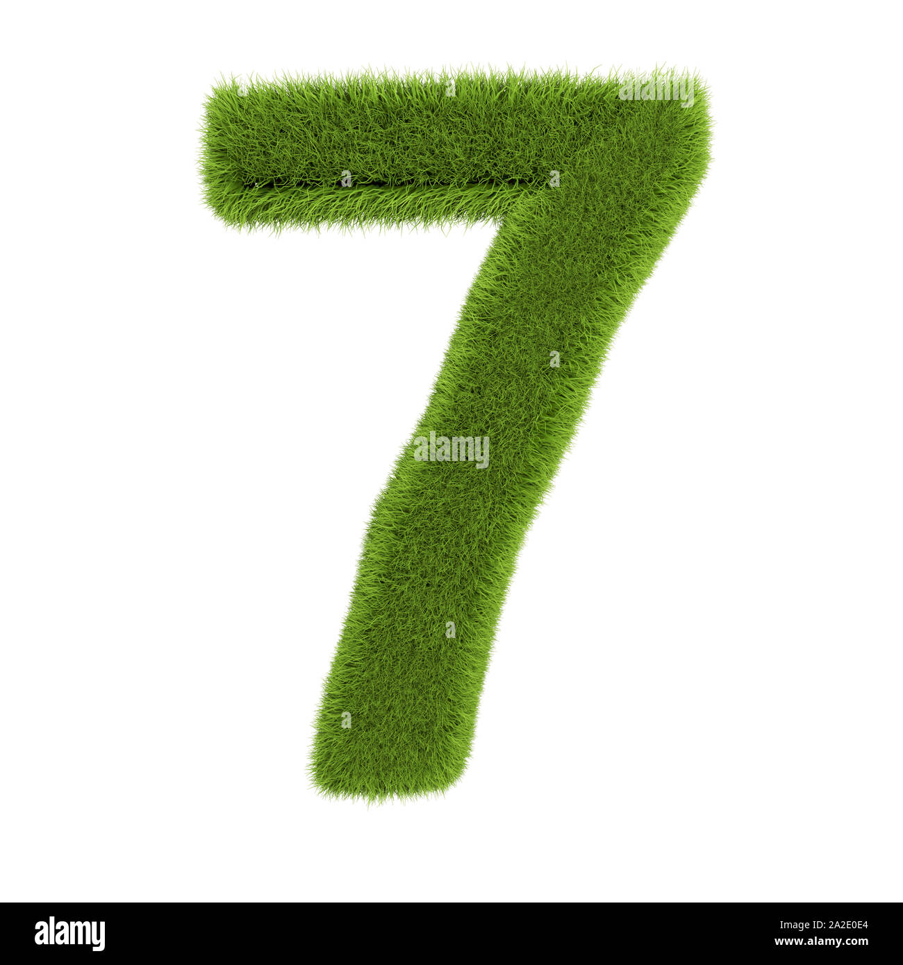 Number 7, made of grass isolated on white background. Symbol covered ...