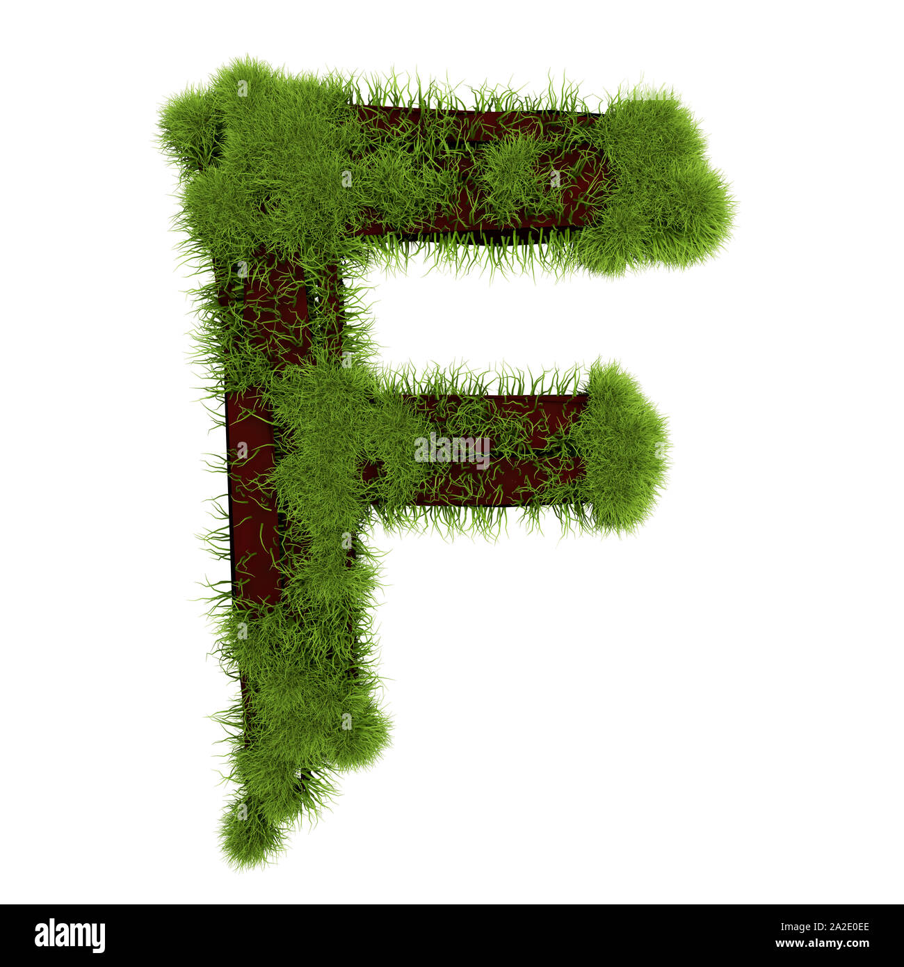 Grass letter F isolated on white background. Symbol covered green grass ...