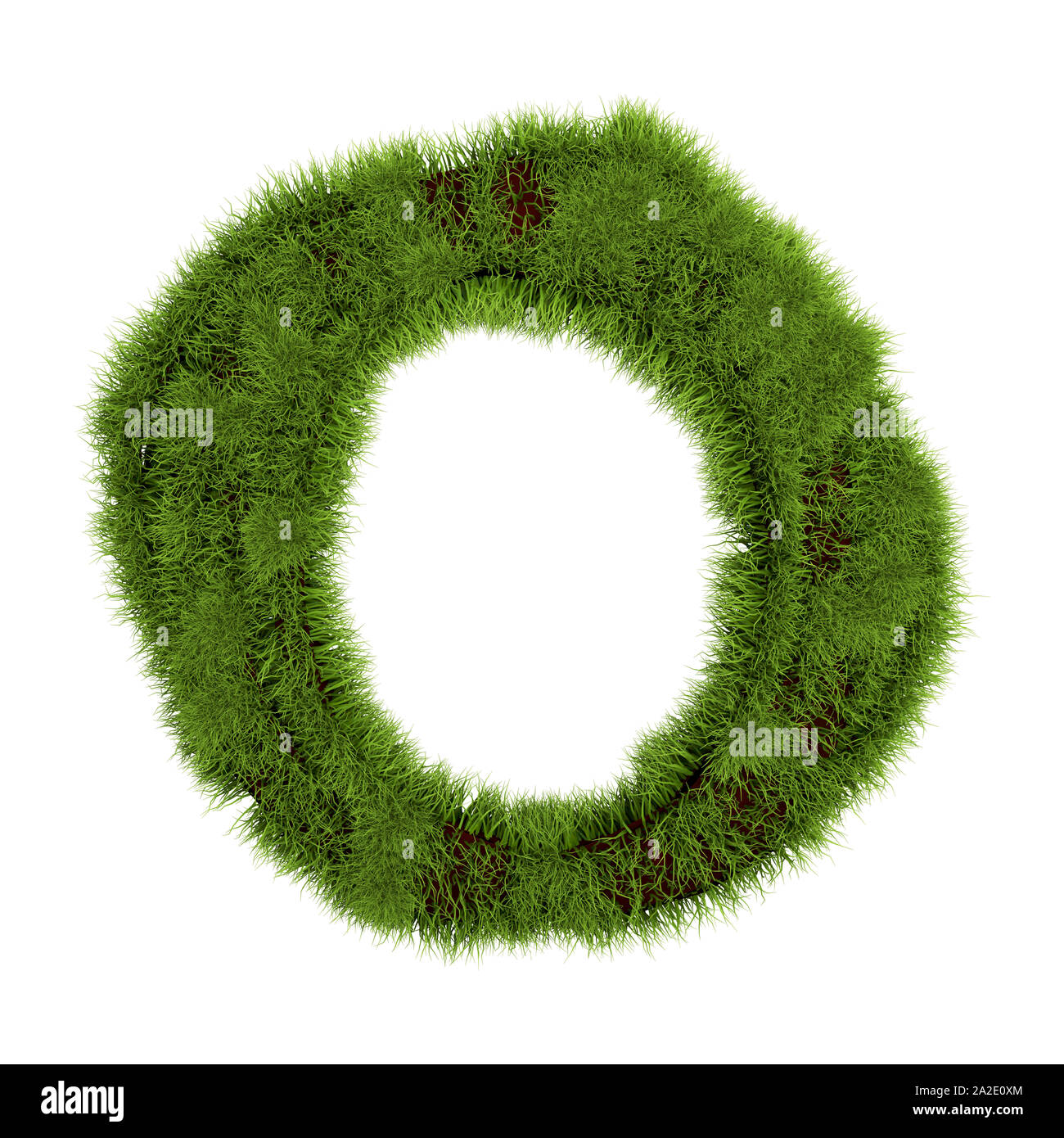 Grass letter O isolated on white background. Symbol covered green grass ...