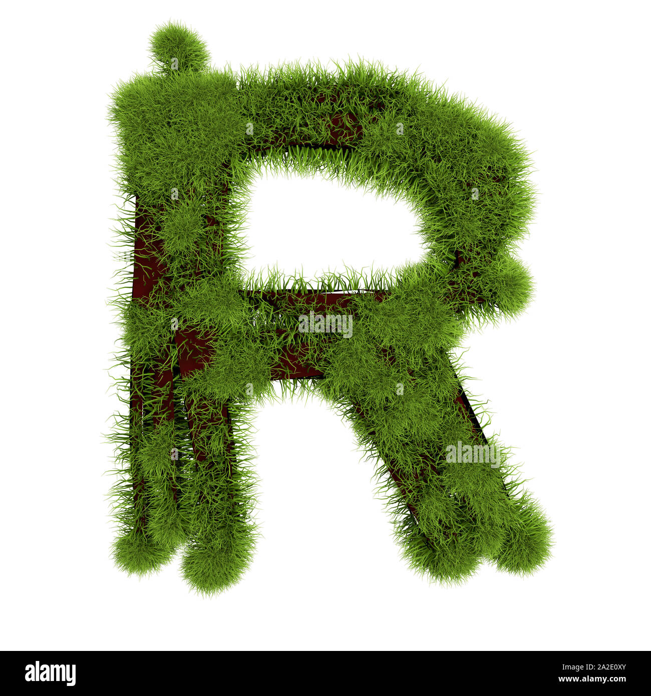 Grass letter R isolated on white background. Symbol covered green grass ...