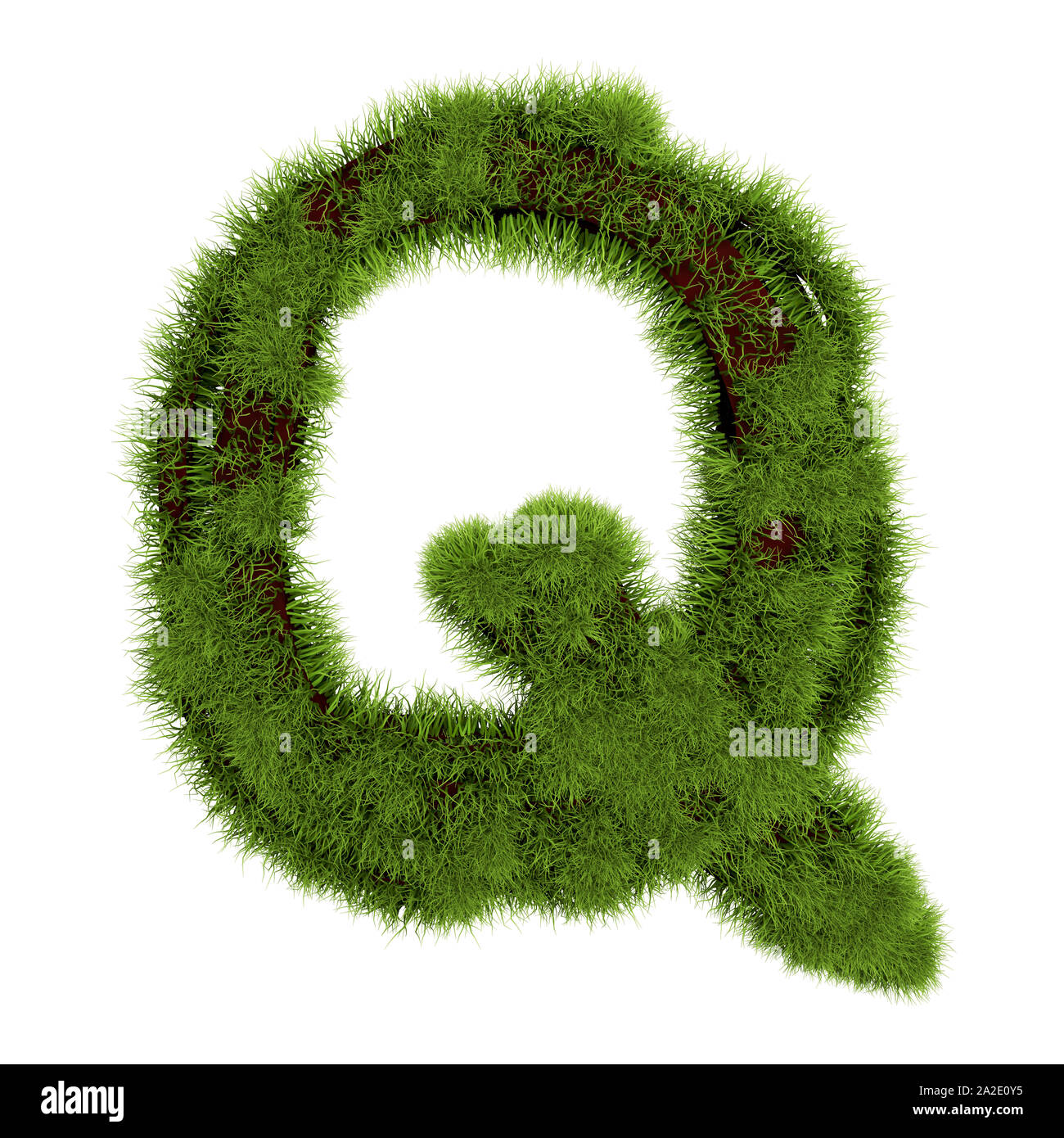 Grass letter Q isolated on white background. Symbol covered green grass ...