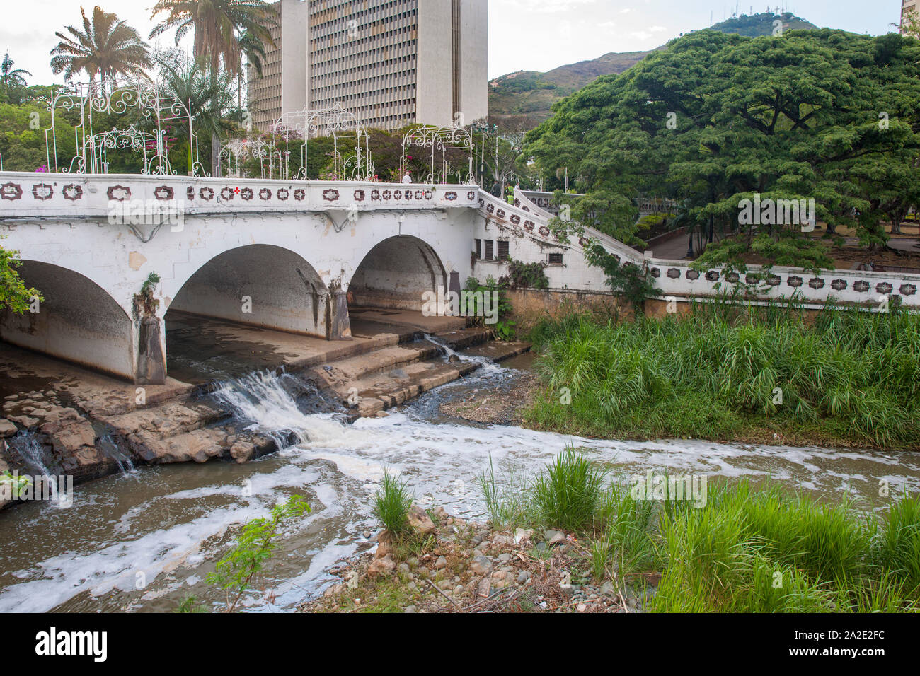 The Cali River running under the Ortiz bridge in the centre of the city ...