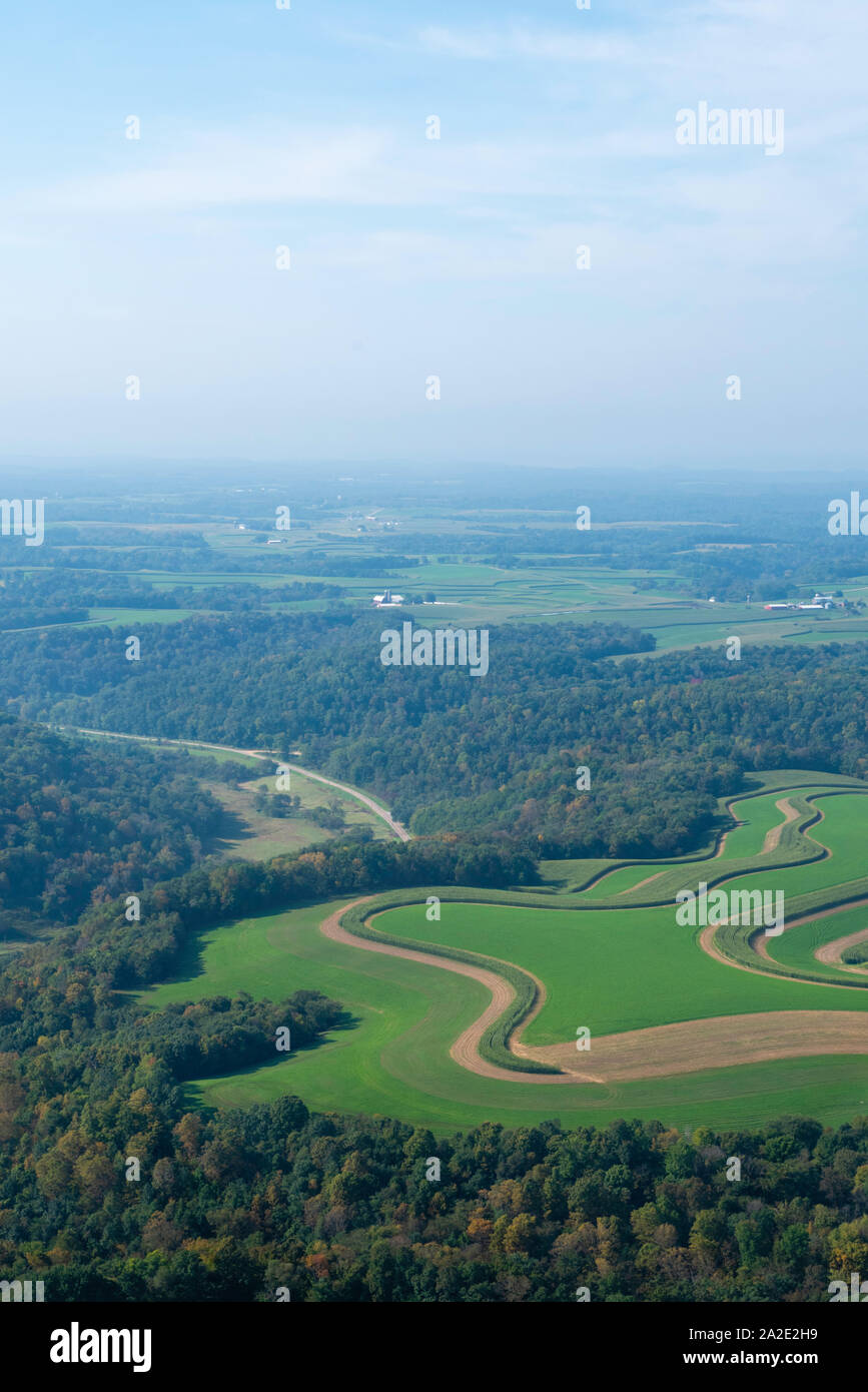Aerial photograph of rural Wisconsin on a late summer morning. Near ...