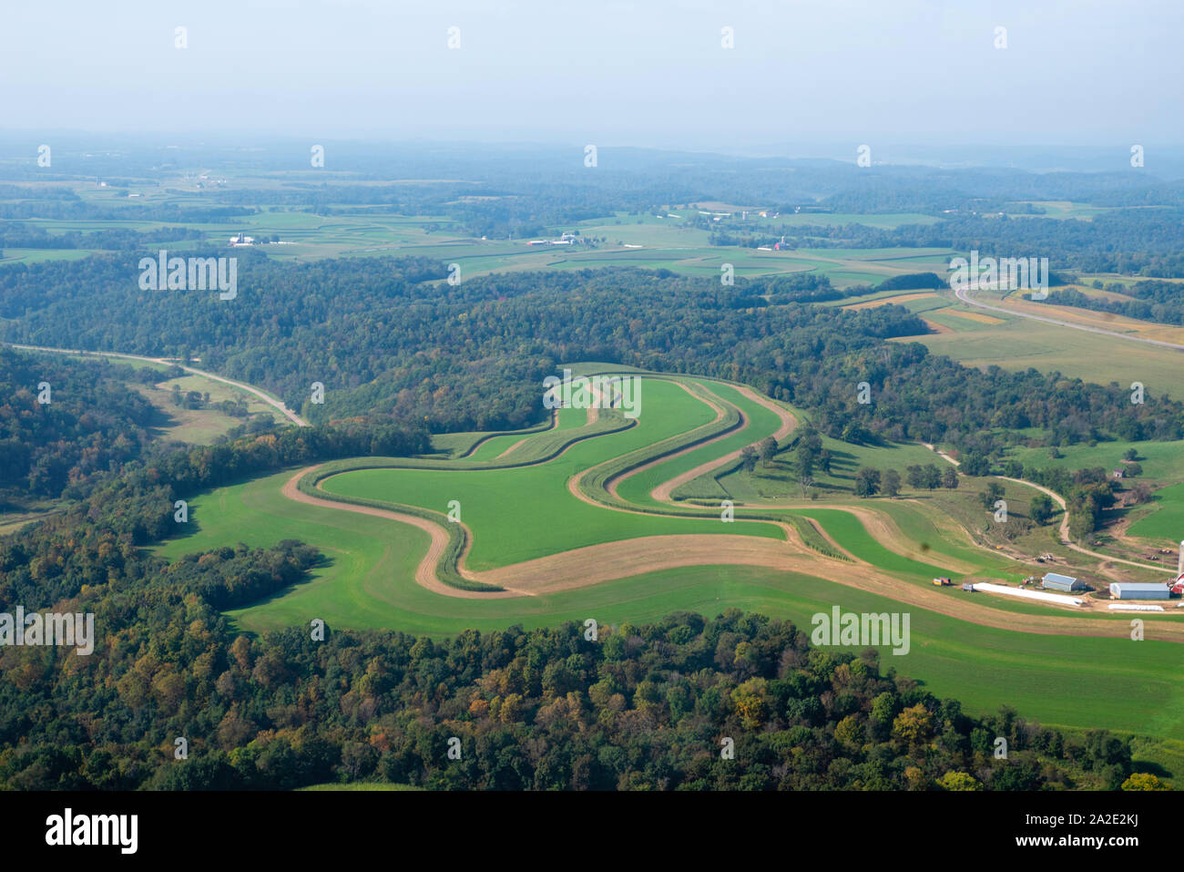 Aerial photograph of rural Wisconsin on a late summer morning. Near ...