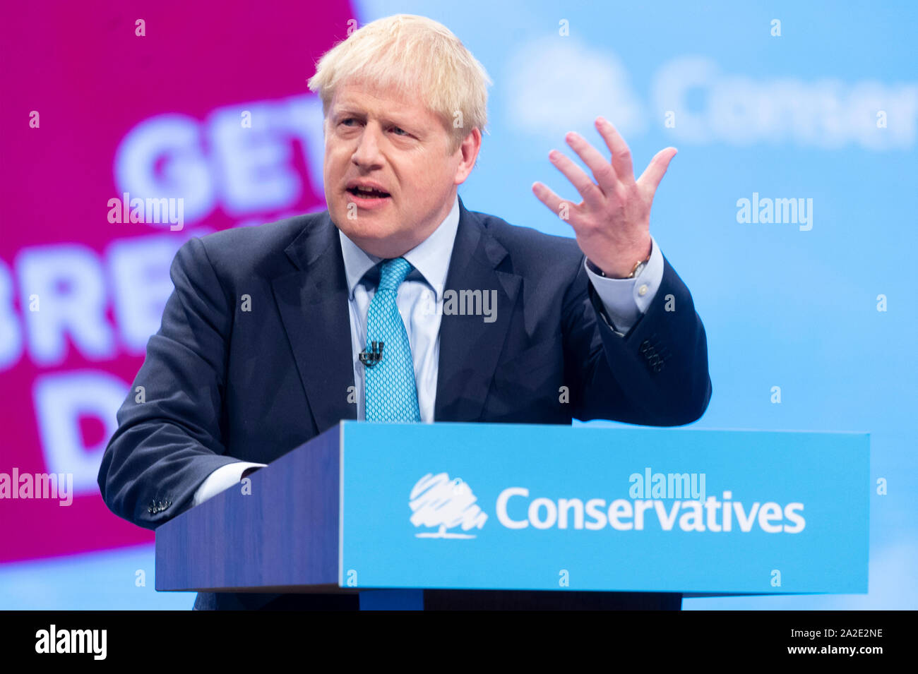 2nd October 2019. Manchester, UK. British Prime Minister Boris Johnson ...