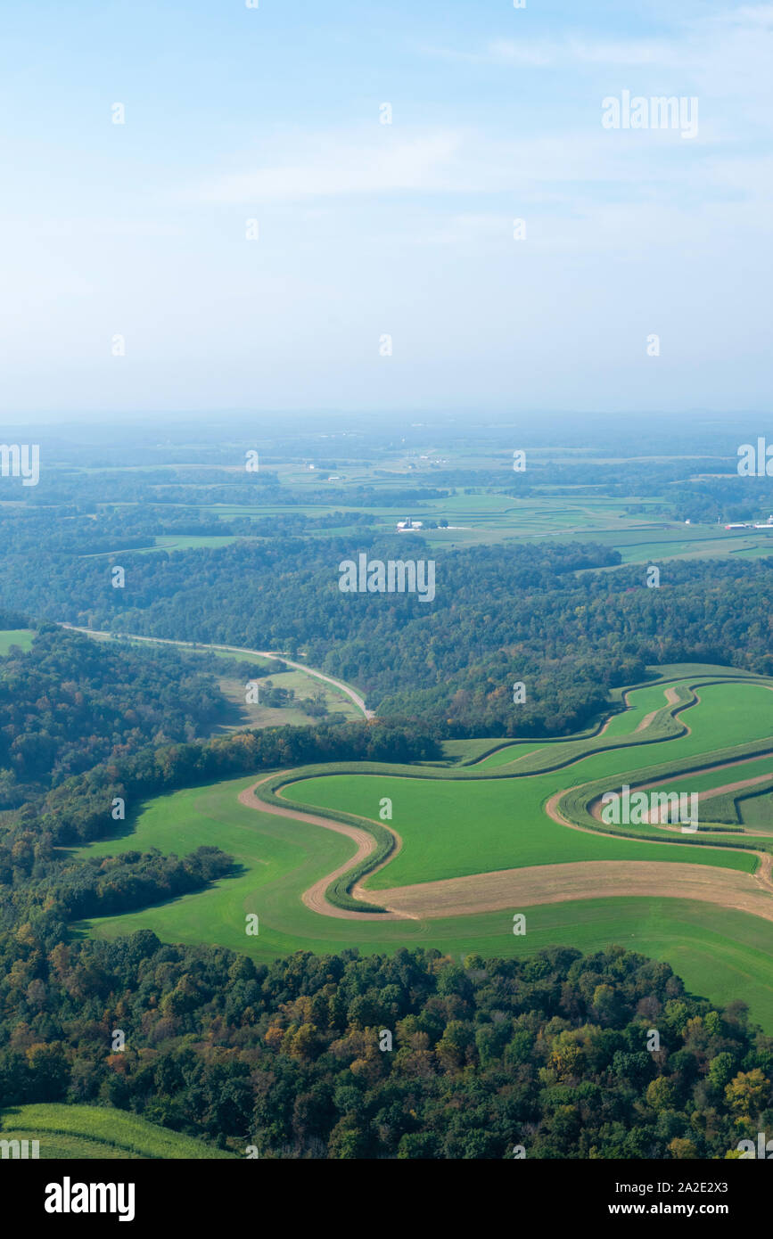 Aerial photograph of rural Wisconsin on a late summer morning. Near ...