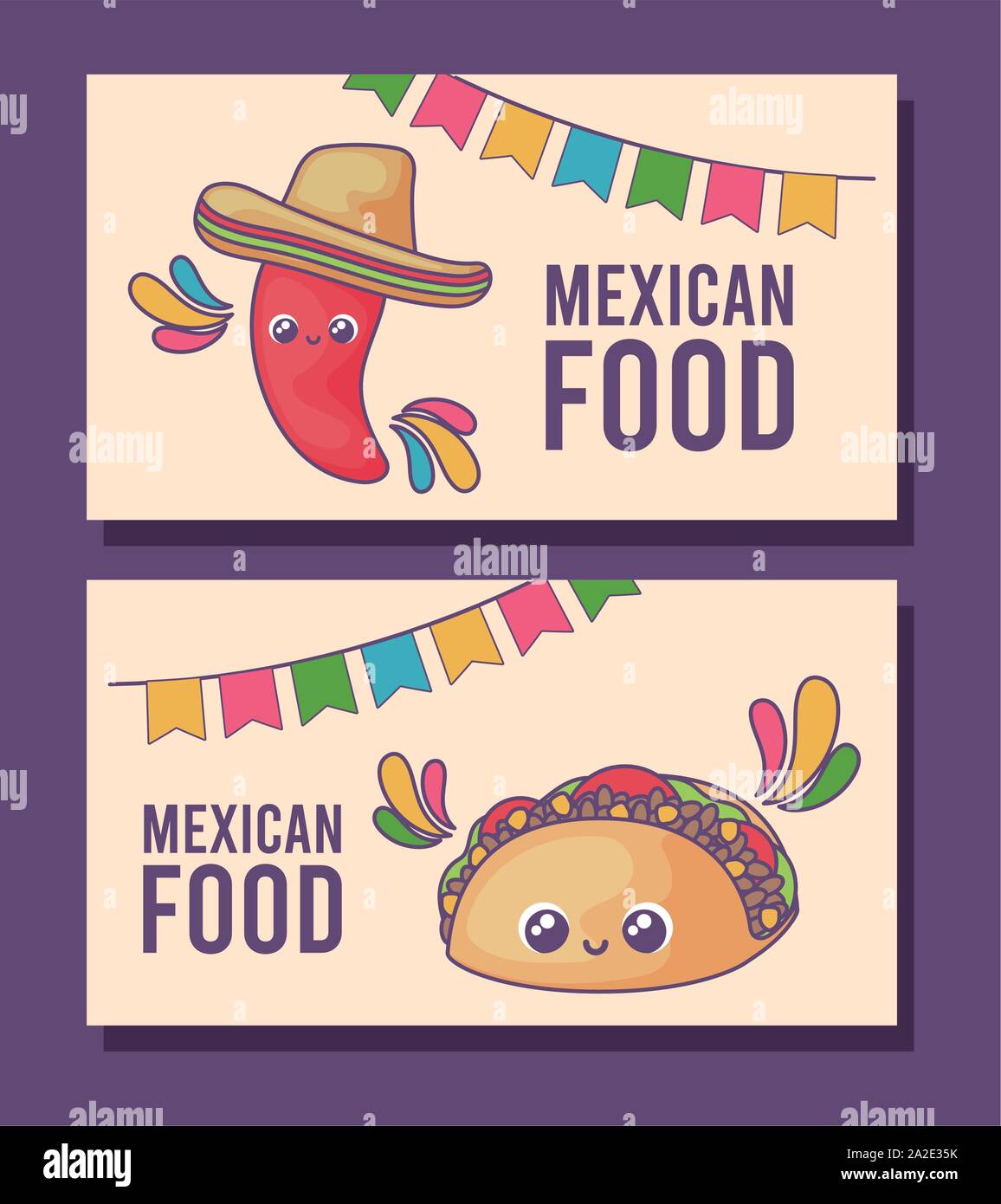 set of card of Mexican food kawaii vector illustration design Stock ...