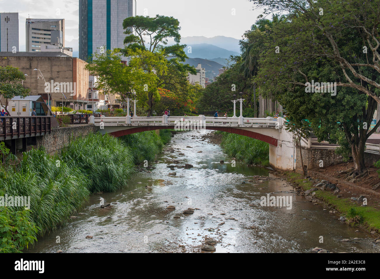 The Cali River flowing through the centre of the city of Cali in ...