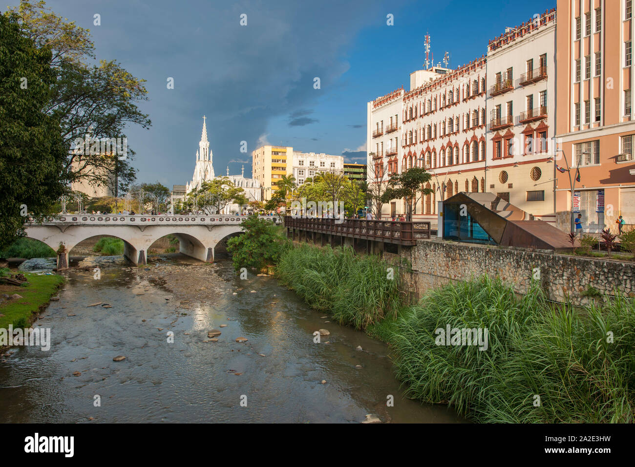 The Cali River flowing through the centre of the city of Cali in ...