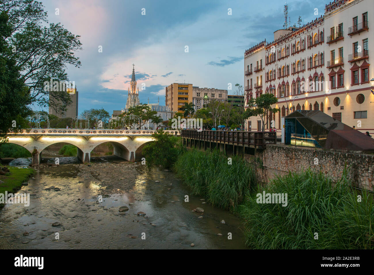 The Cali River flowing through the centre of the city of Cali in ...