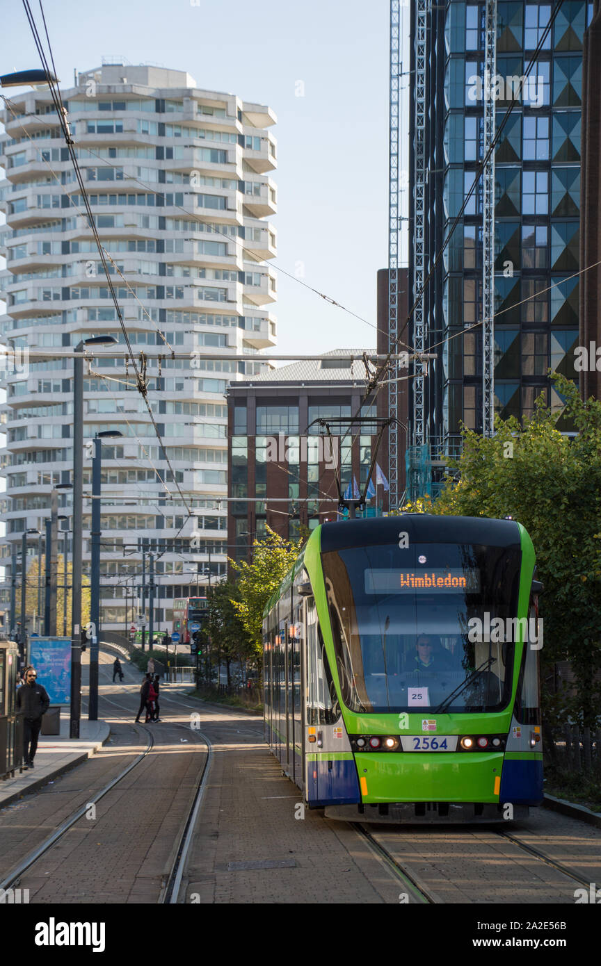 Croydon tram and NLA building Stock Photo - Alamy