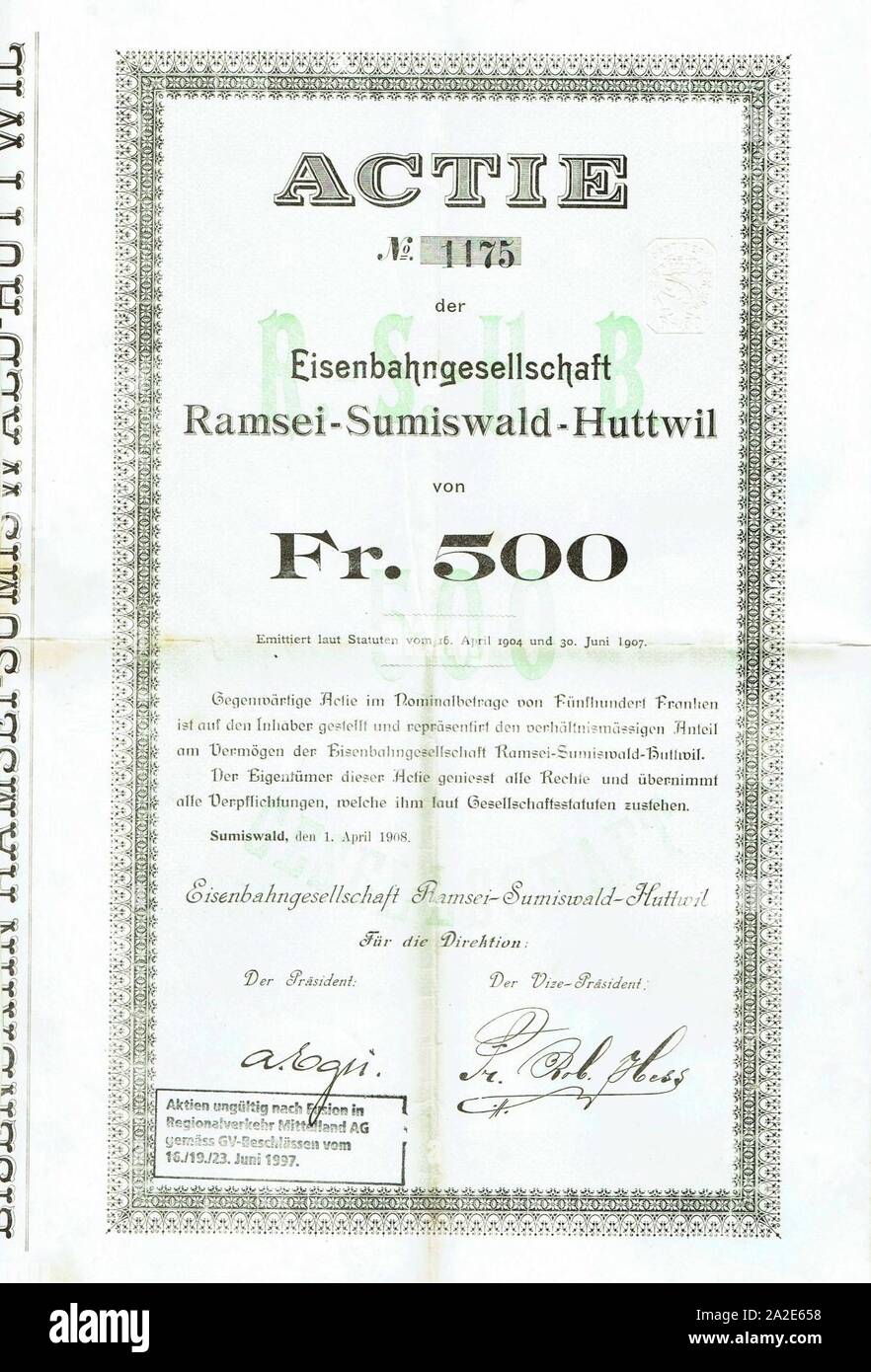 Eisenbahngesellschaft Ramsei-Sumiswald-Huttwil 1908 Stock Photo - Alamy