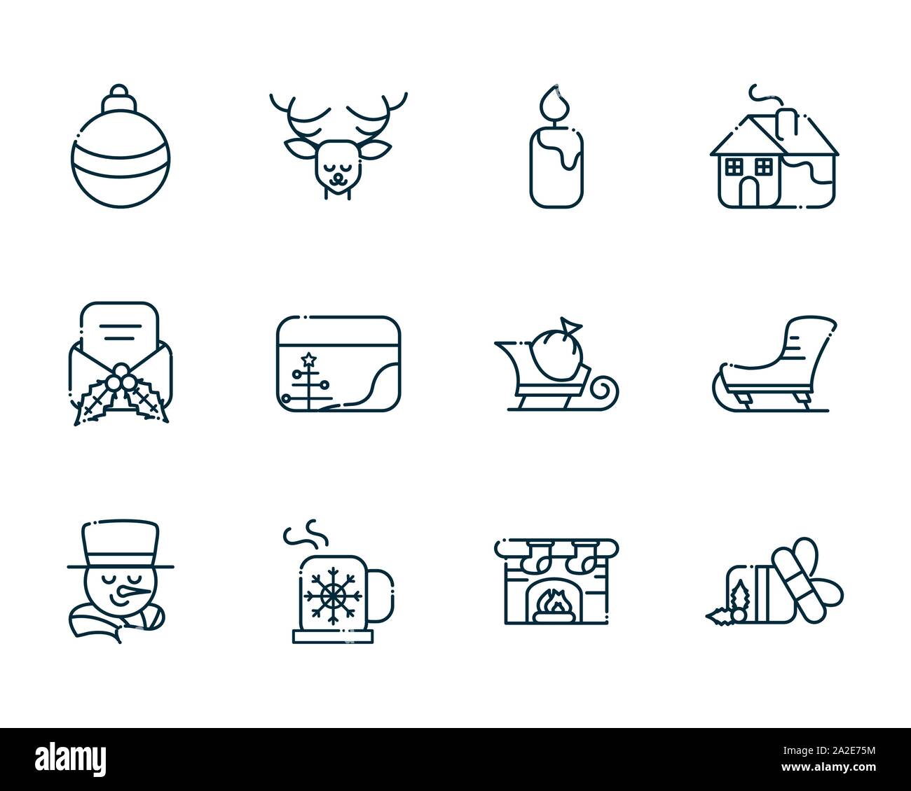 happy christmas line icon collection vector illustration Stock Vector ...