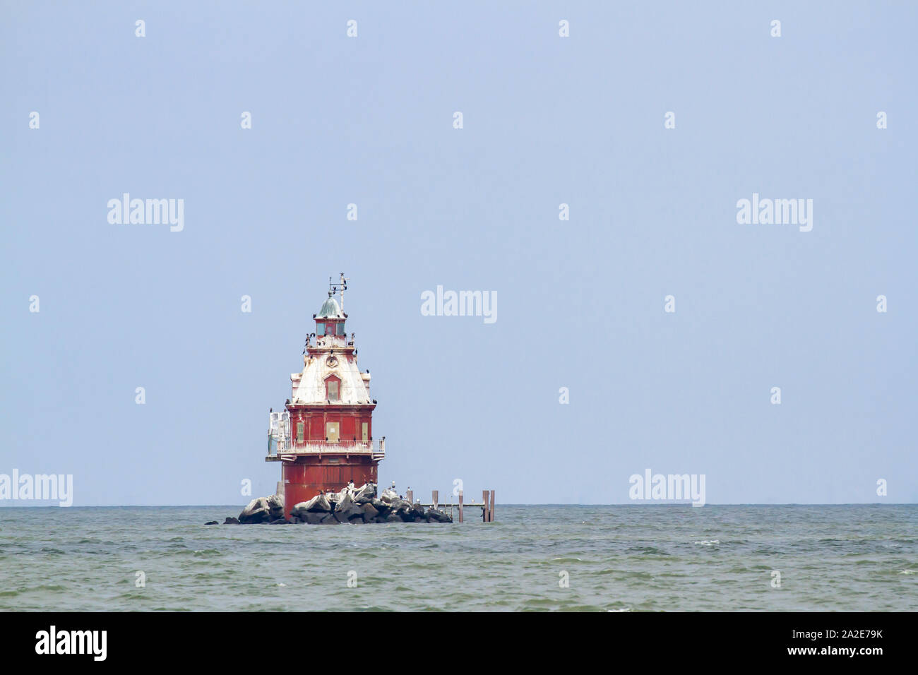Cormorants on Ship John Shoal Lighthouse in Delaware Bay Stock Photo ...