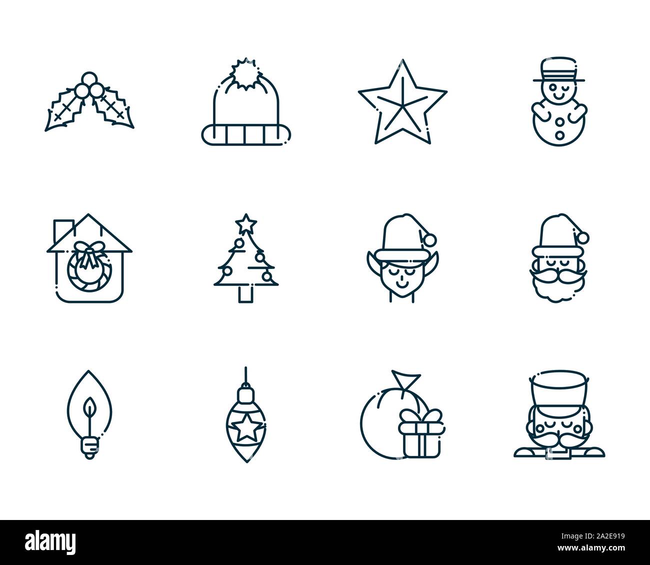 happy christmas line icon collection vector illustration Stock Vector ...
