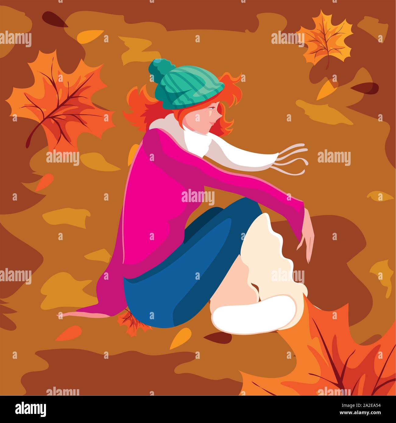 Woman in autumn design, season nature ornament garden decoration and ...