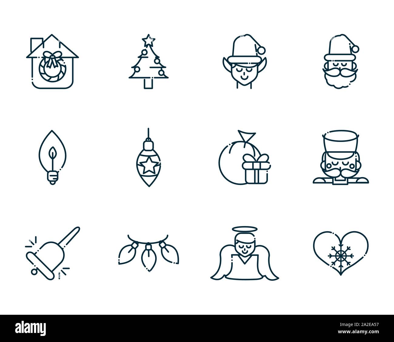 happy christmas line icon collection vector illustration Stock Vector ...