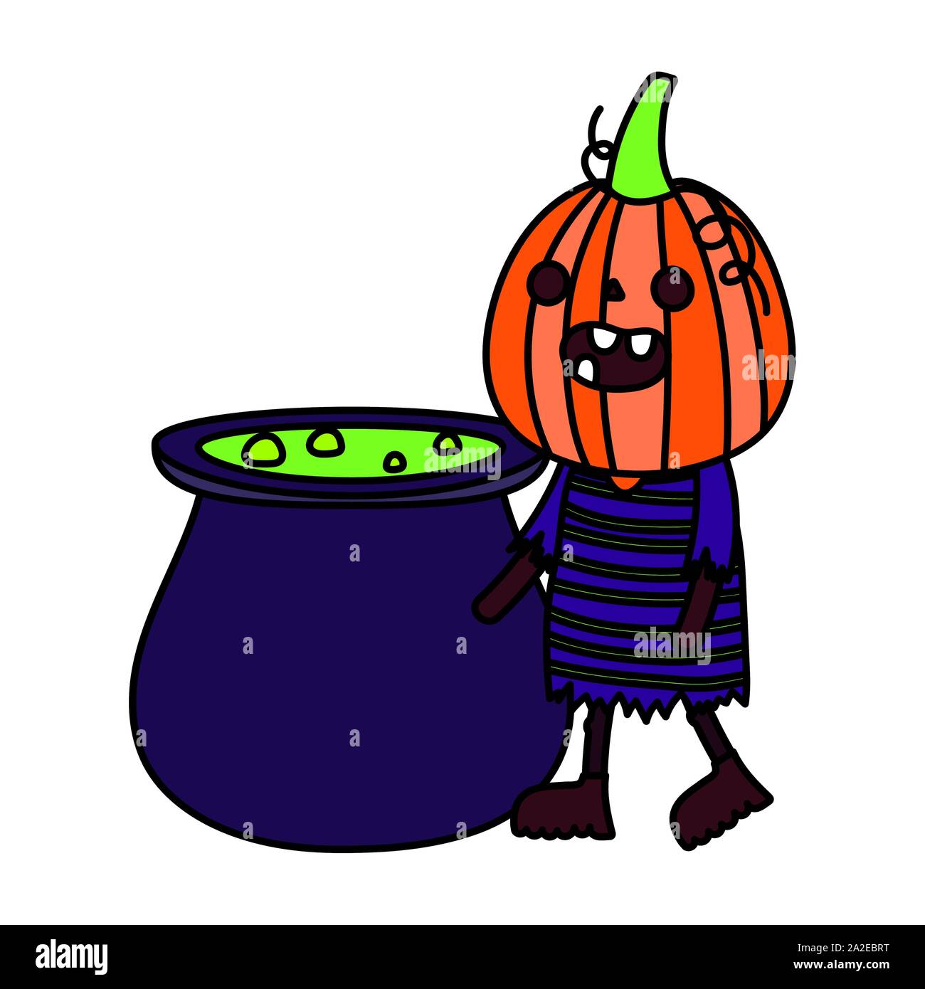boy pumpkin costume with cauldron trick or treat happy halloween vector ...
