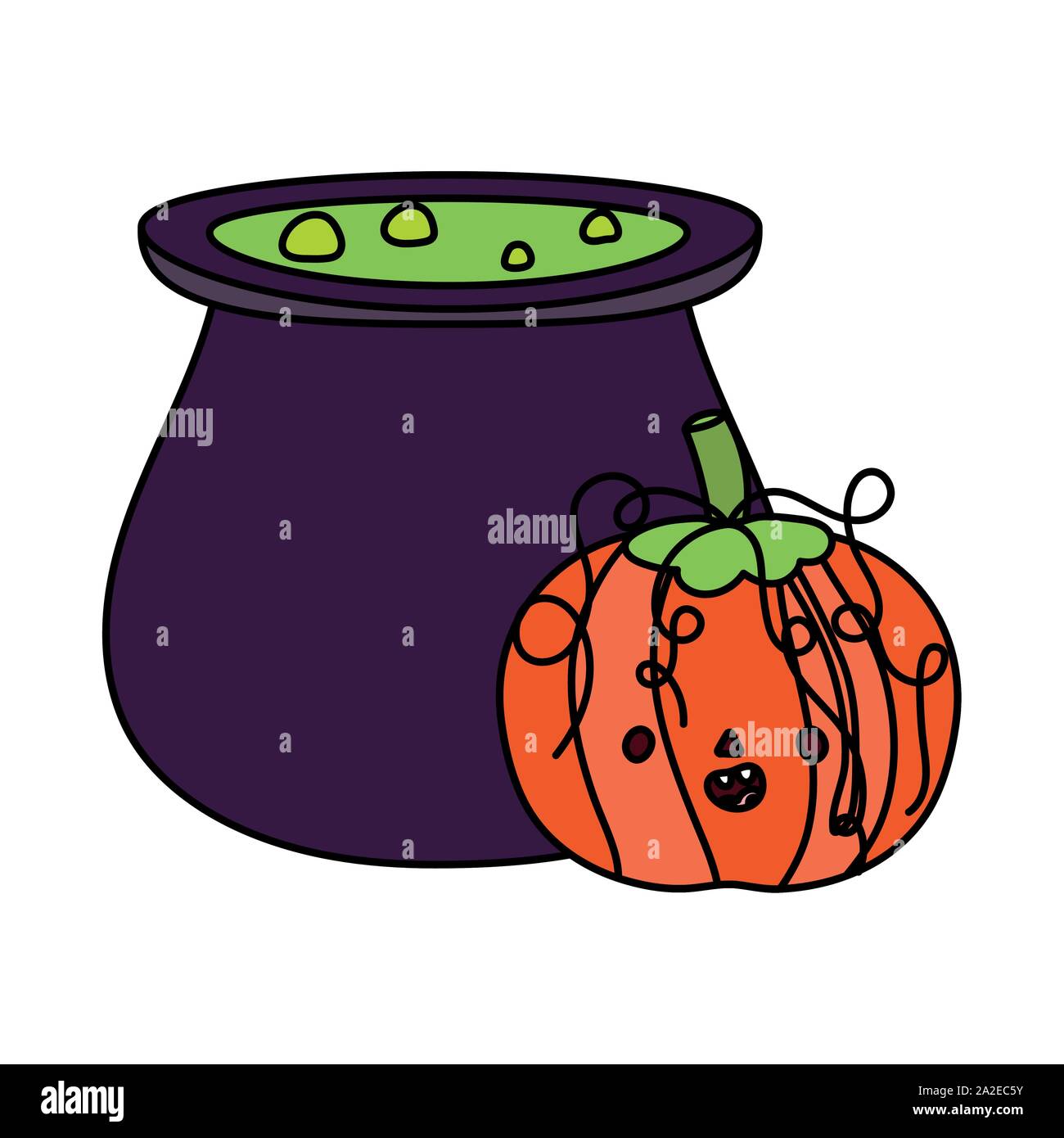 cauldron pumpkin trick or treat happy halloween vector illustration ...