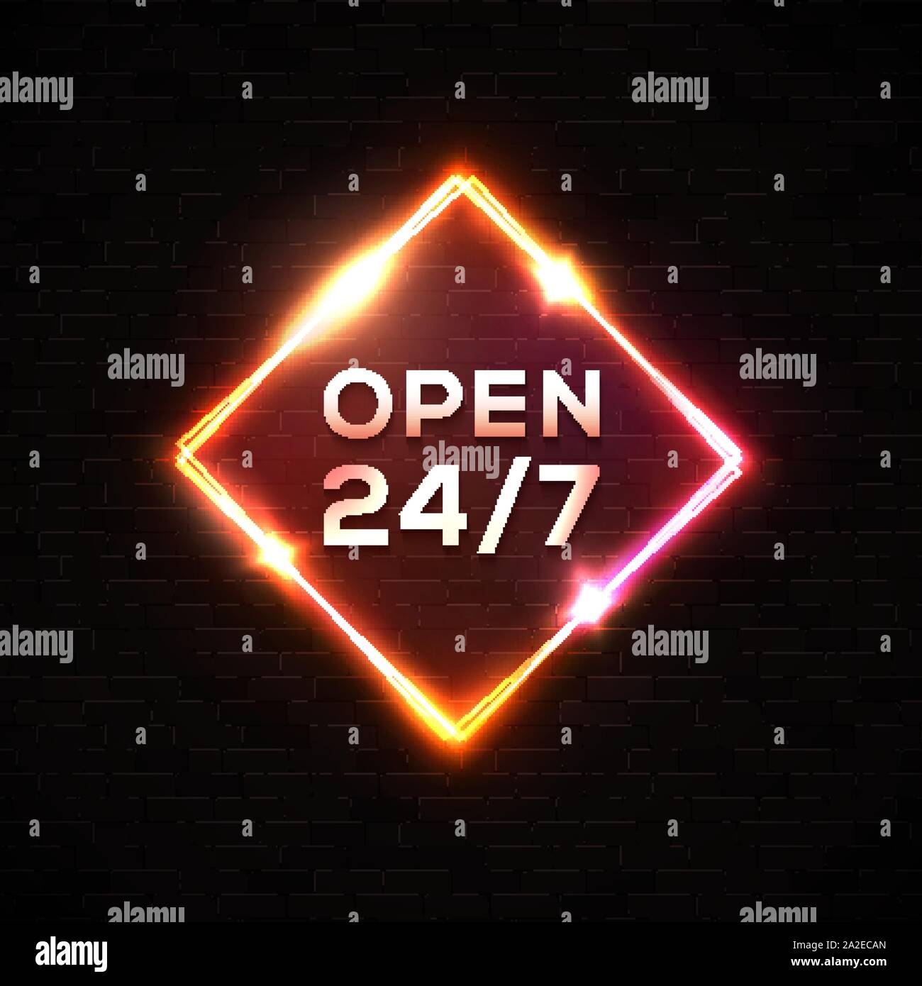 Open 24 7 Retro night neon sign Light square frame Stock Vector Image ...