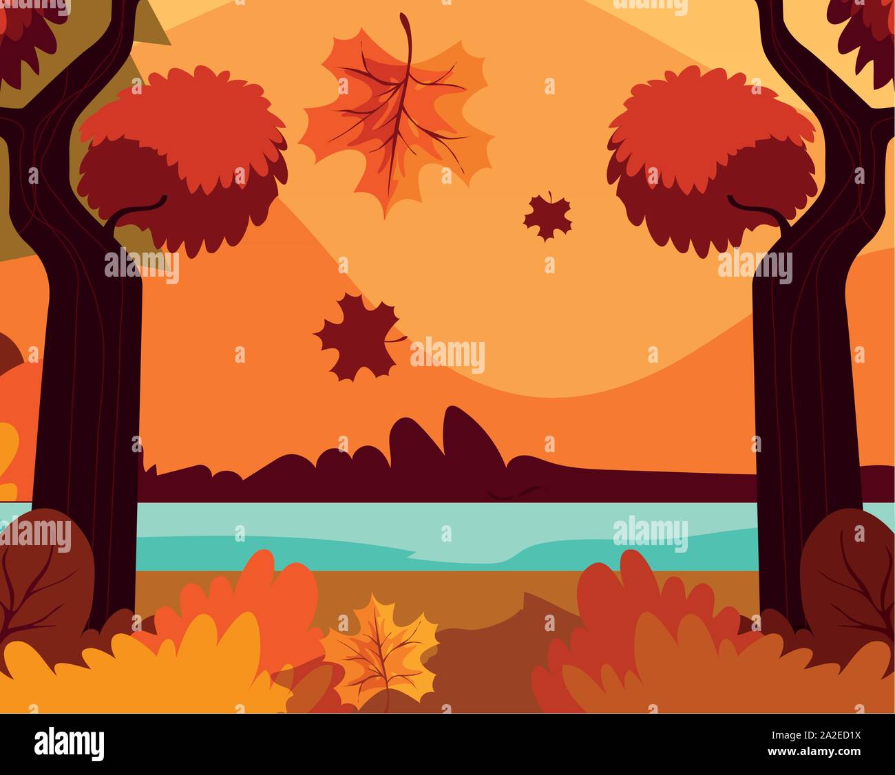 Autumn landscape design, season nature ornament garden decoration and ...