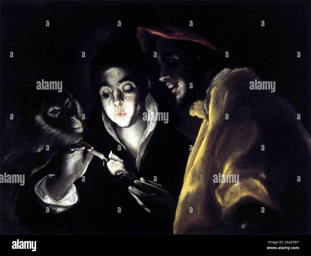 El Greco - Allegory, Boy Lighting Candle in Company of Ape and Fool ...