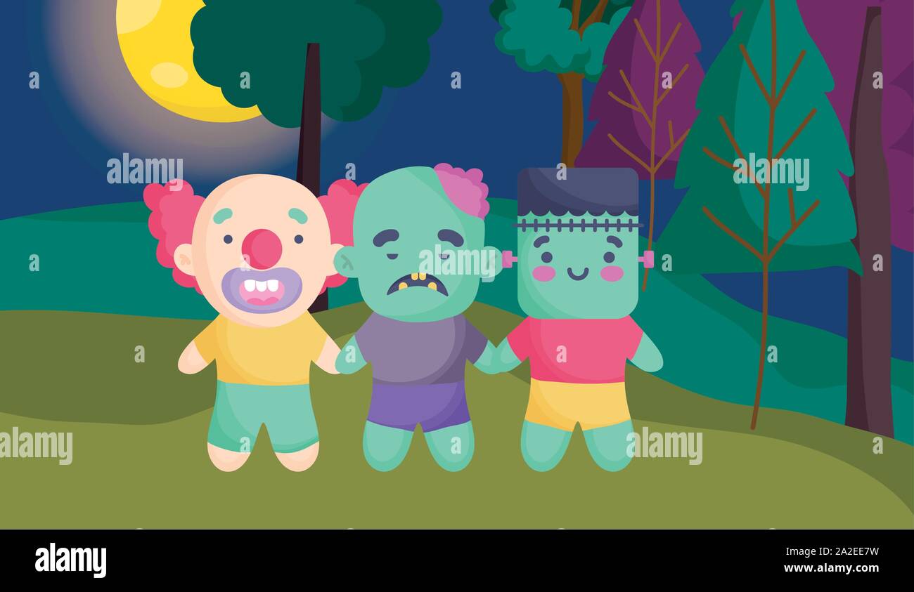 boys zombie clown frankenstein halloween image vector illustration ...