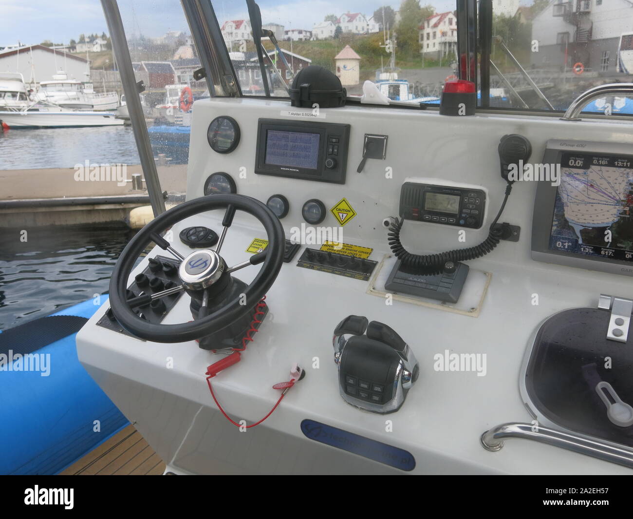The control panel on a rigid-hulled inflatable boat (RIB) used in ...