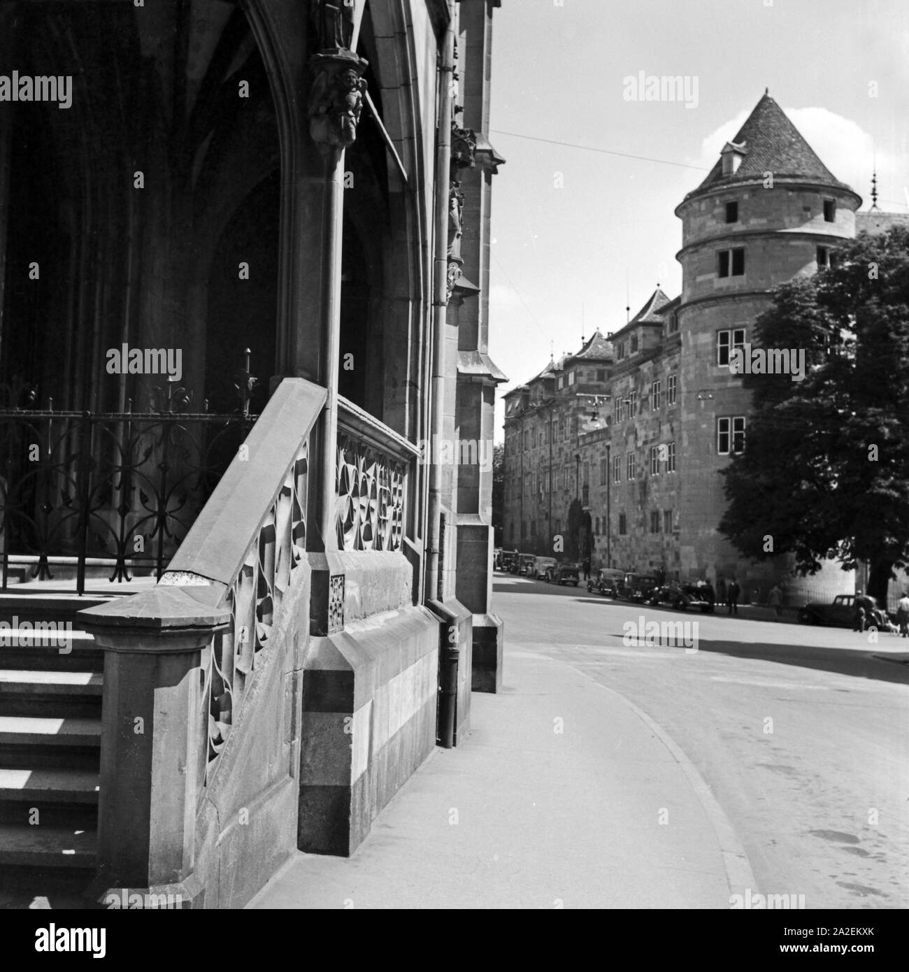 Deutschland 1930er jahre view to the old castle of stuttgart Black and ...