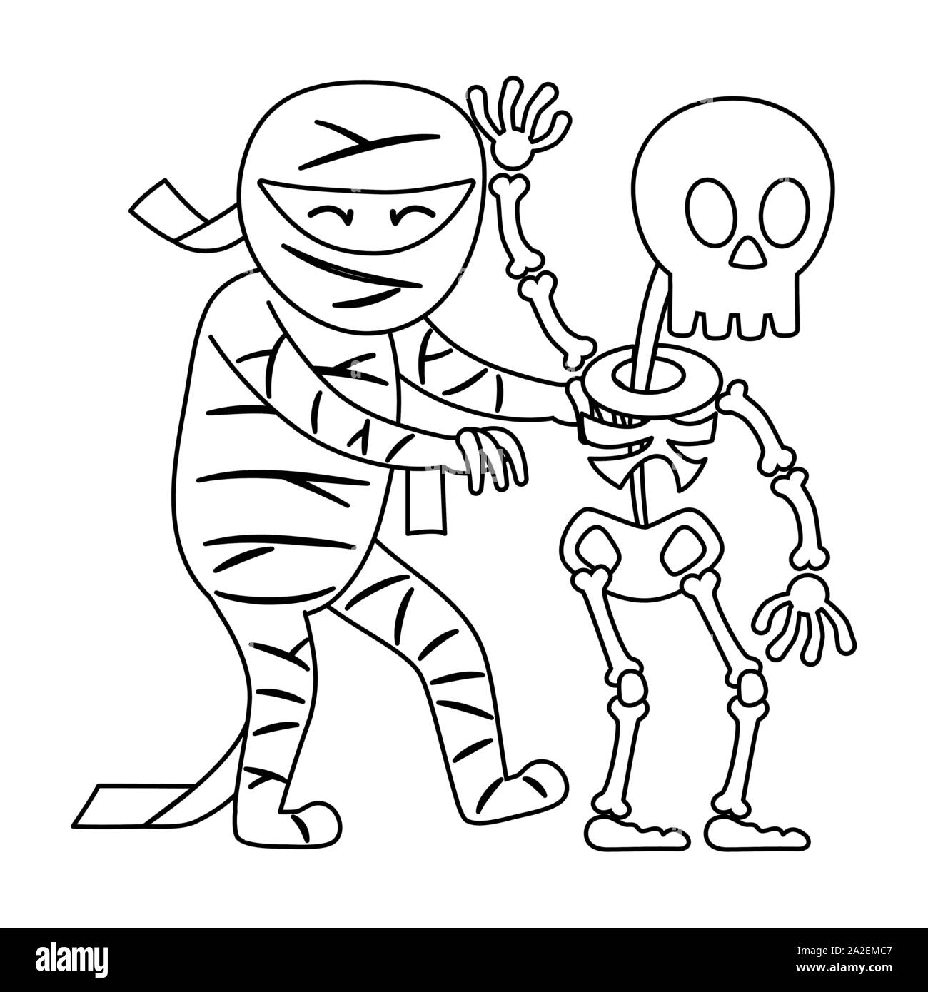 mummy and skeleton character trick or treat happy halloween vector ...