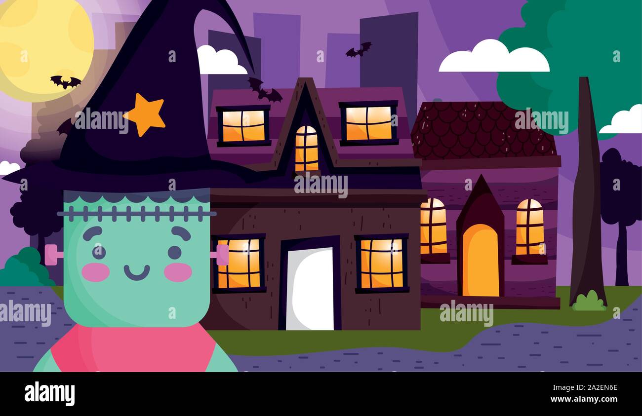 boy frankenstein with hat halloween image vector illustration Stock ...