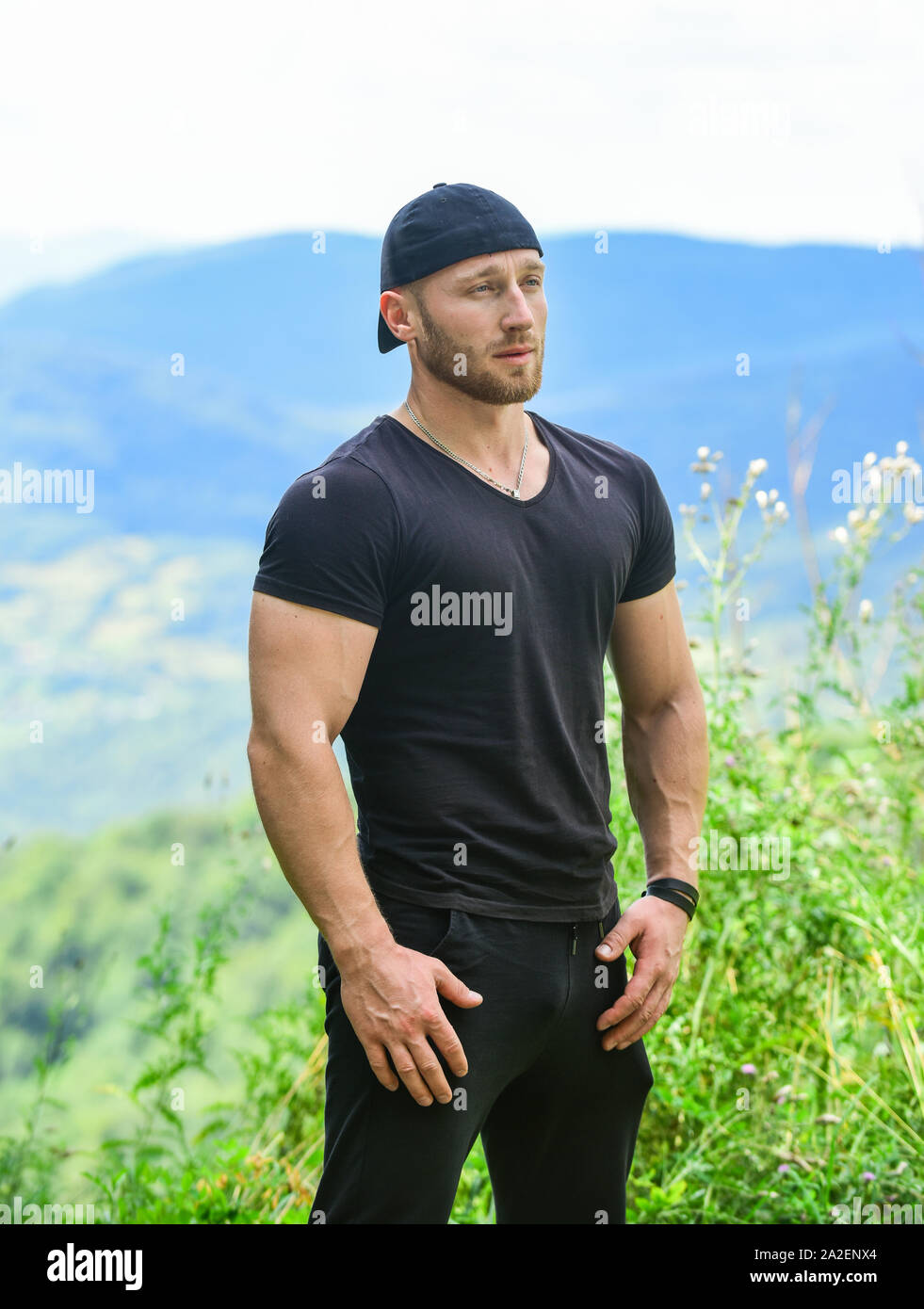male power. strong sportsman. athlete in sport wear. ready for workout ...