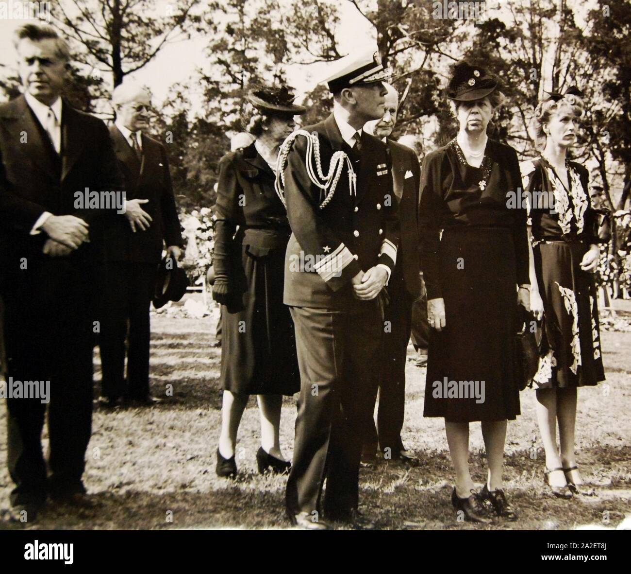 Eleanor Roosevelt at burial service of Secretary of the Navy Frank Knox ...