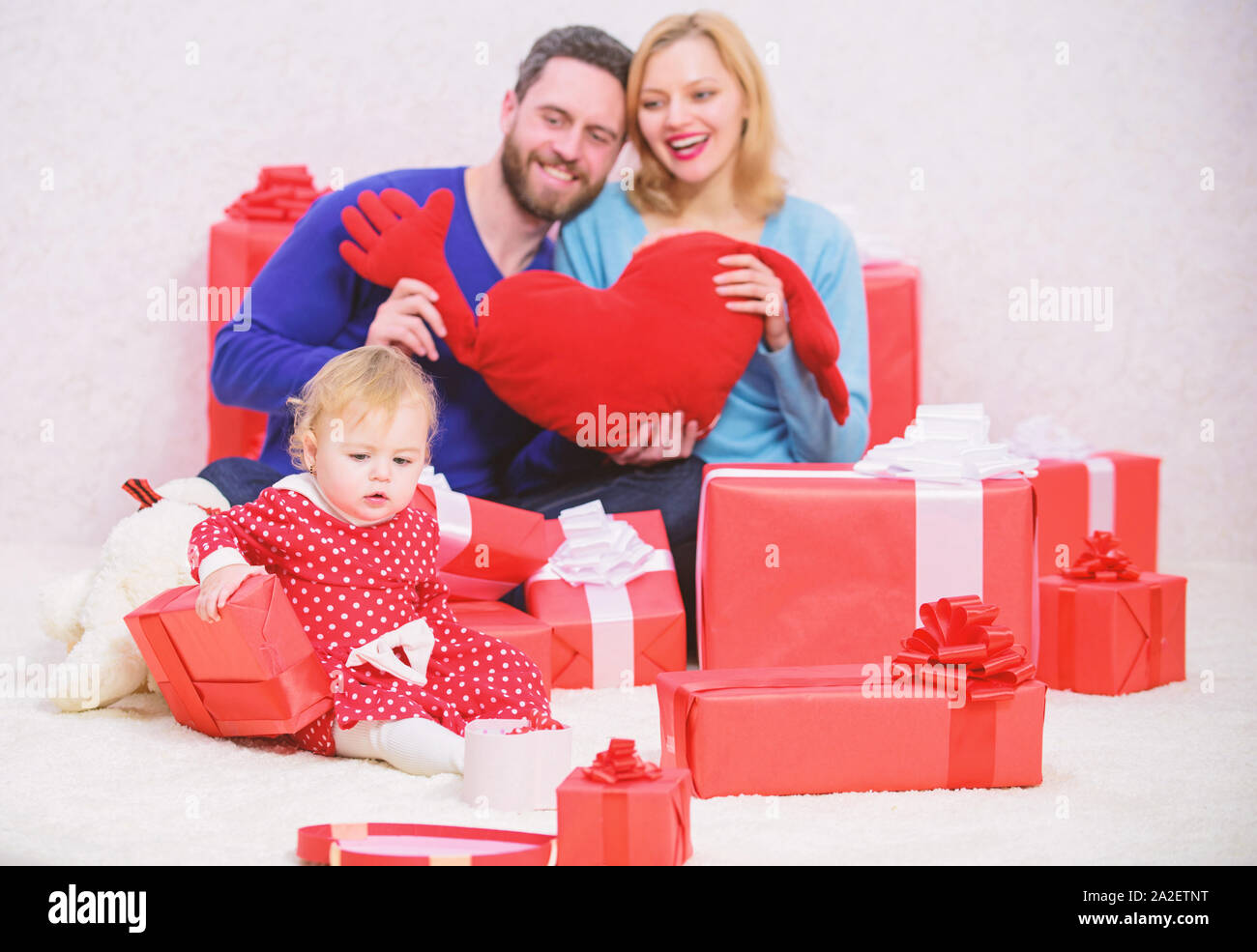 Family love concept. Celebrate valentines day. Couple in love with baby ...