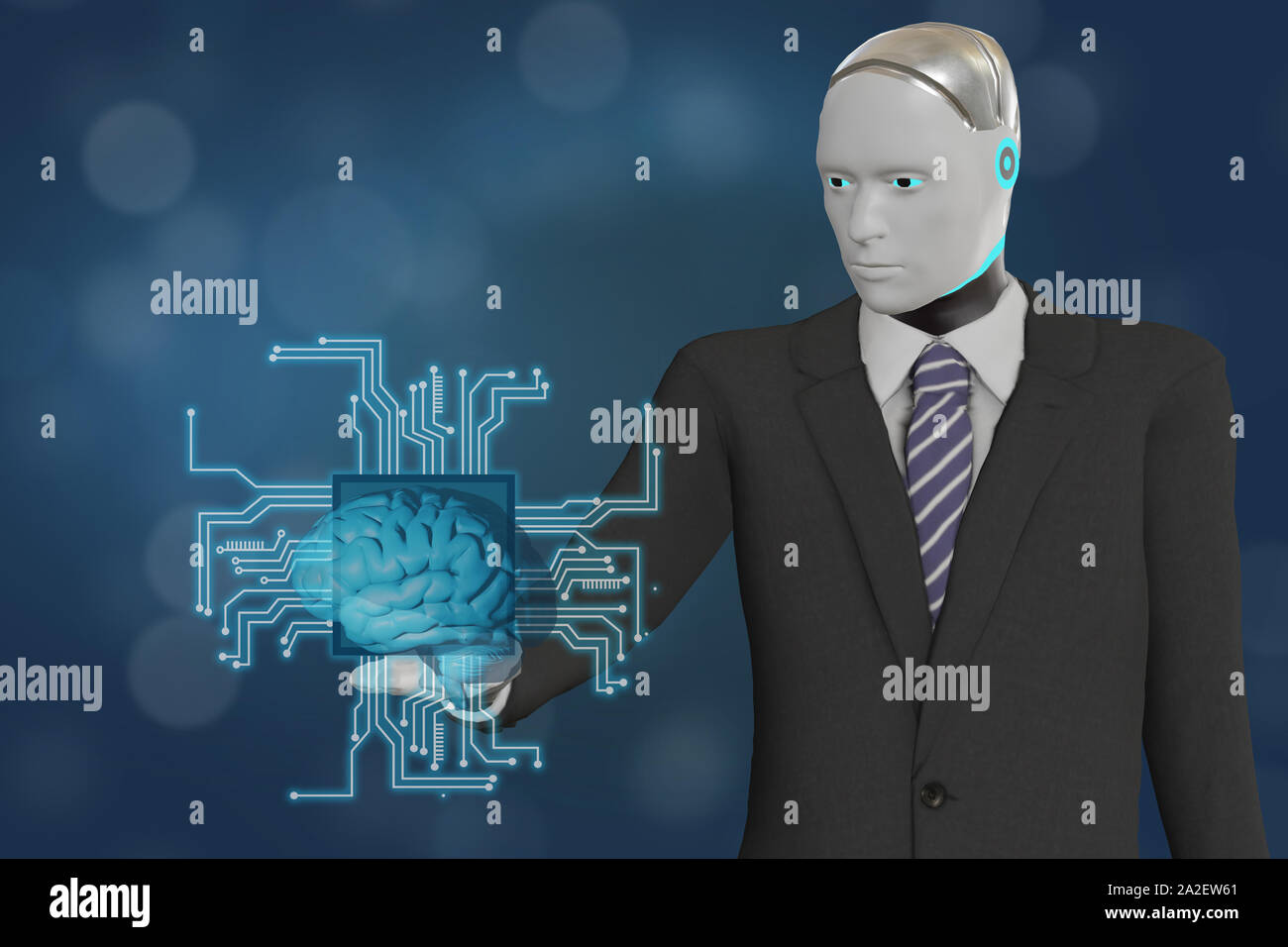 3d rendering robot business man hold the brain artificial intelligent ...