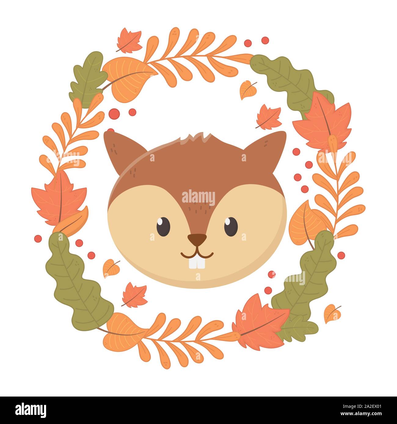 wreath floral foliage squirrel face hello autumn vector illustration ...